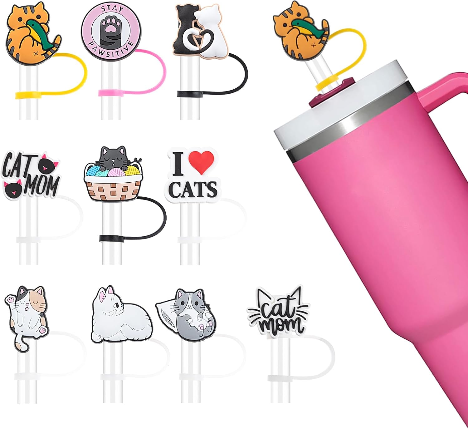 Amazon.com: JSMIECO 10Pcs 9-10mm Cat Stanley Straw Covers, Reusable ...