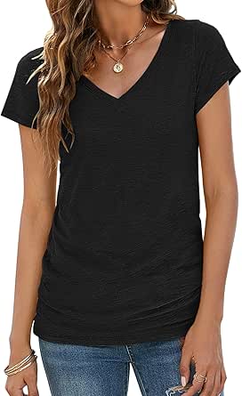 Amazon.com: Sherosa Camisetas para mujer, cuello en V, manga corta/larga, casuales, suaves ...