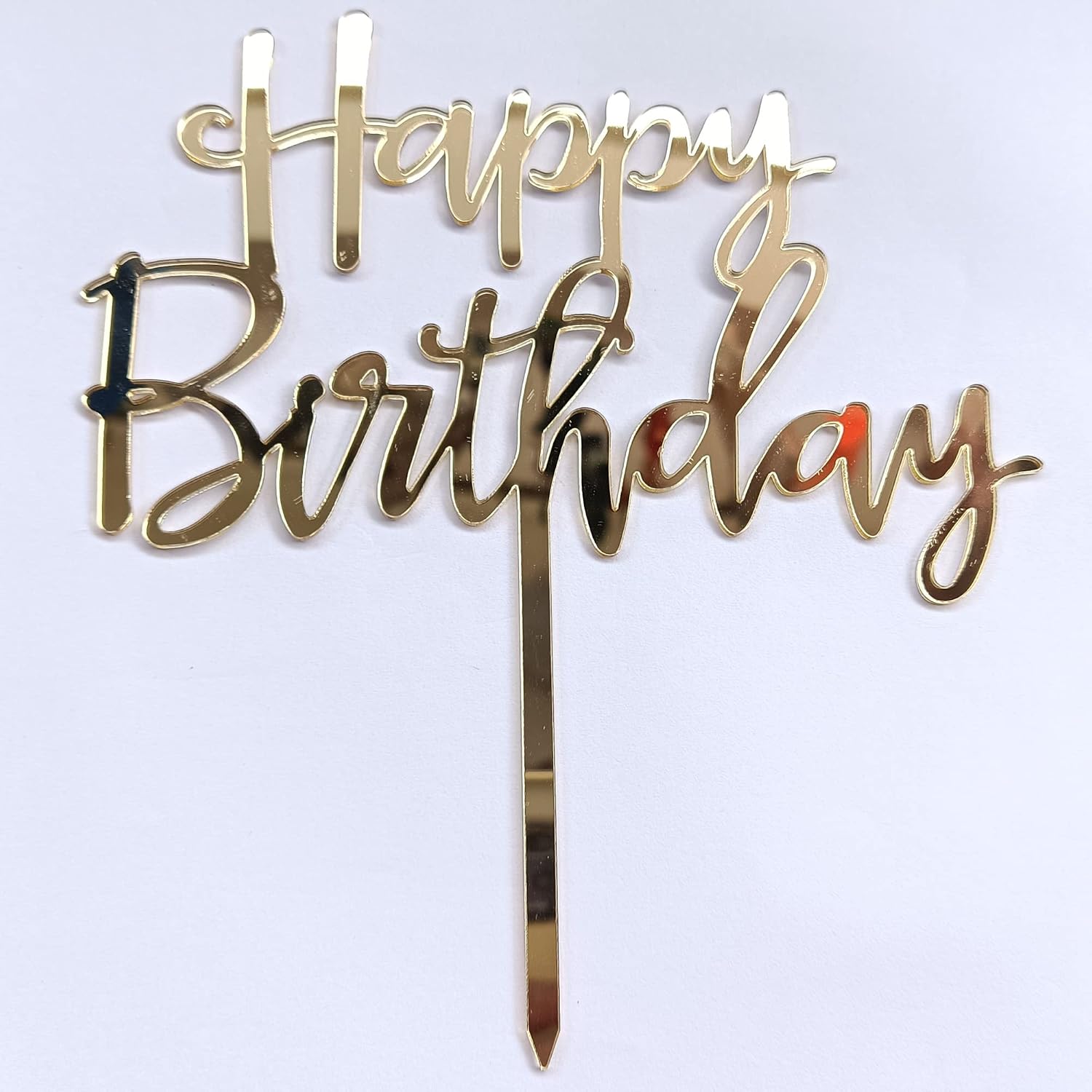 Amazon.com: Cake Topper Mirror Golden Acrylic Happy Birthday ...