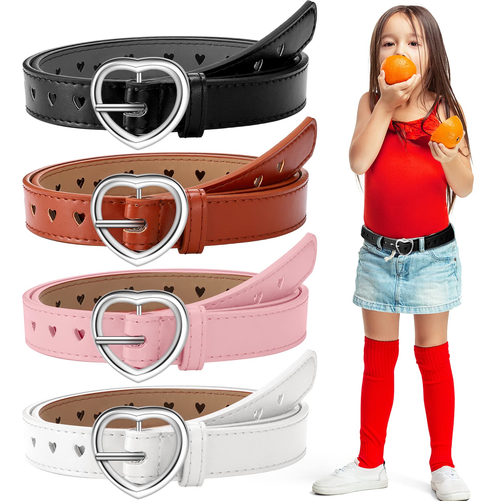 Amazon.com: Newcotte 4 Pcs Girls Belt Size 6-12 Kids PU Leather Waist ...