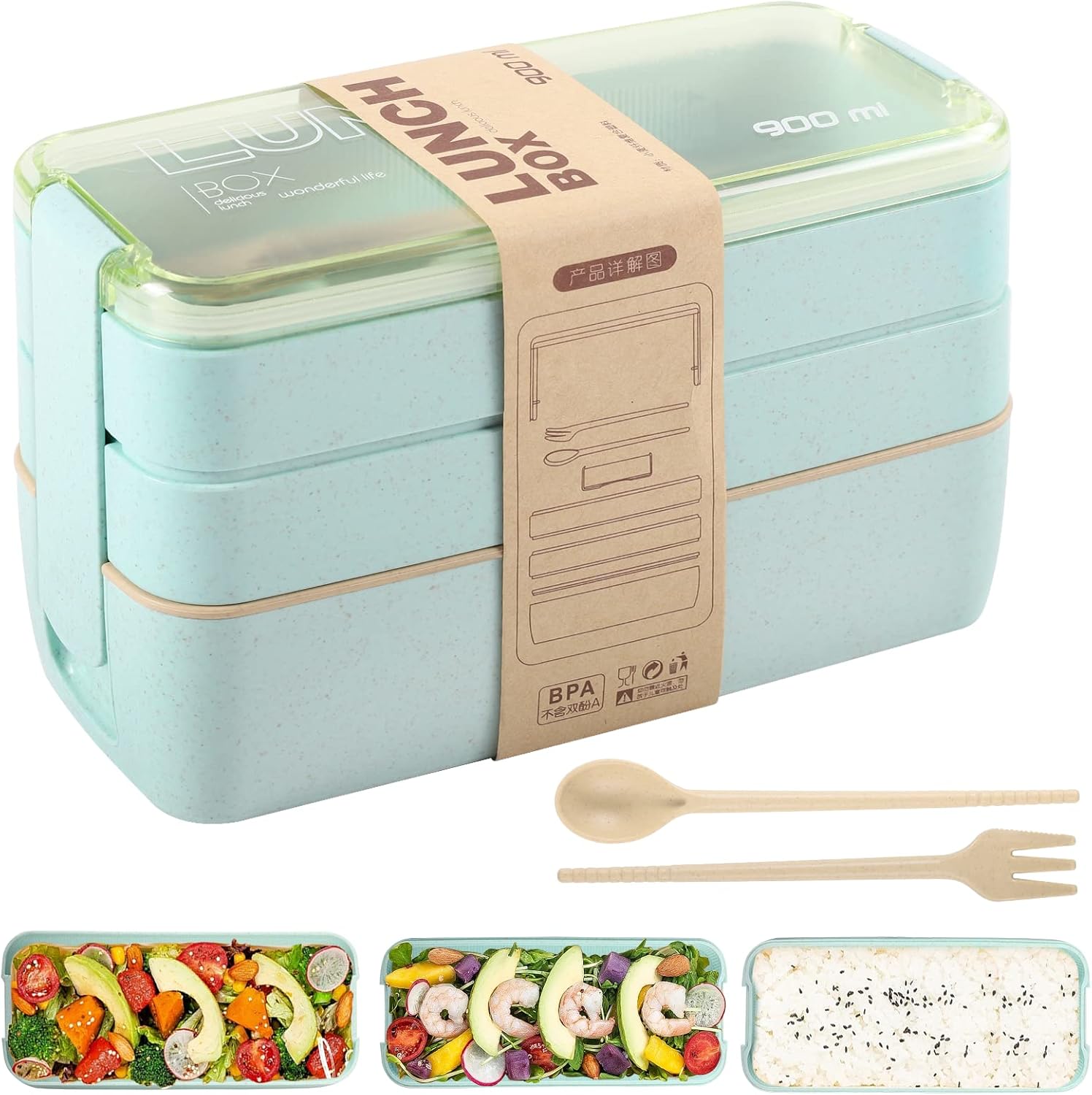 LONENESSL Bento Box Lunch Box,3-in-1 Compartment Bento Lunch Box for ...