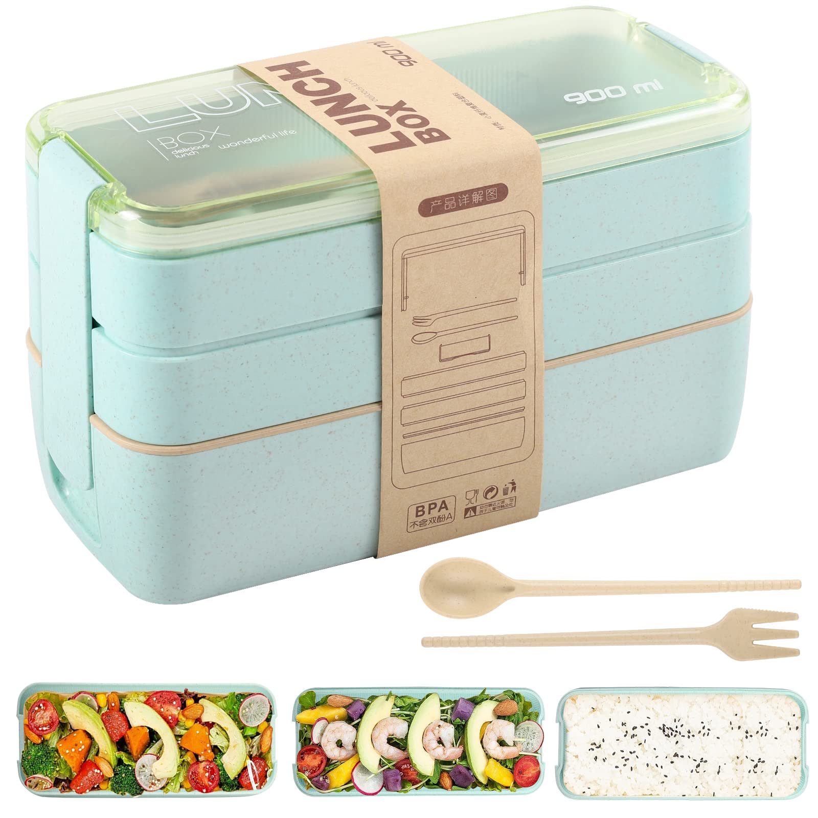 LONENESSL Bento Box Lunch Box,3-in-1 Compartment Bento Lunch Box for ...