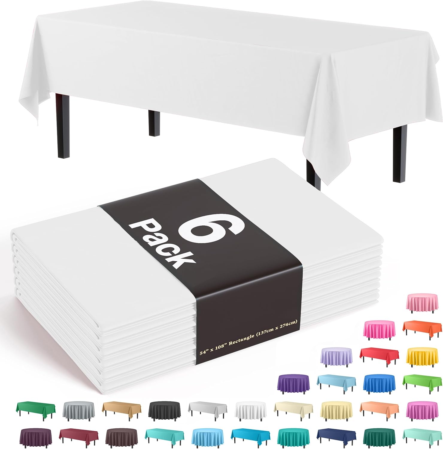 Amazon.com: Party Solids 6-Pack Premium Plastic Tablecloth 54in. x ...