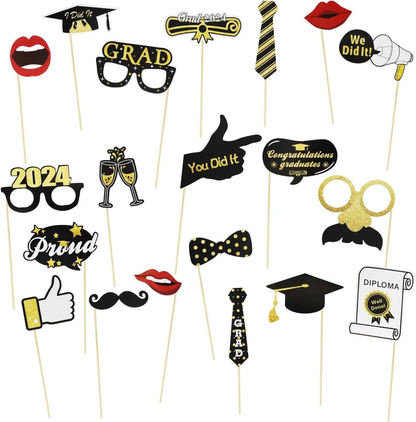 20PCS Graduation Decorations Photo Booth Props, Class of 2024 Black ...