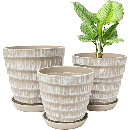 Amazon.com: 3 Piece Ceramic Plant pots - DeeCoo Indoor Flower Pots Set ...