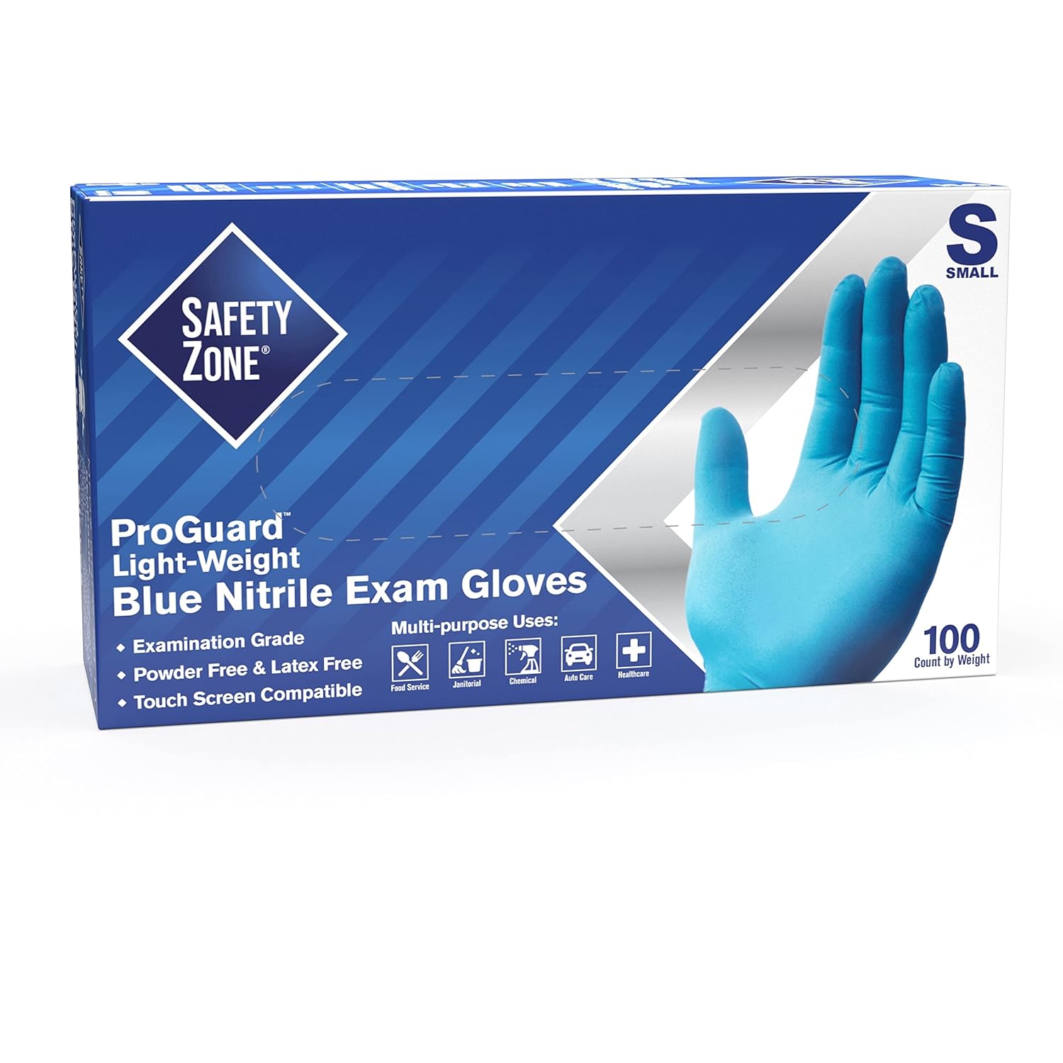 Safety Zone GNPR-SM-1A 3MIL, Blue Powder Free Nitrile Glove S: Amazon ...