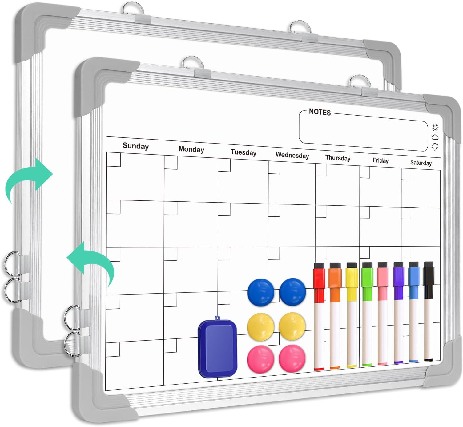 QUEENLINK Tableau Blanc Magnétique 30 x 40 cm Tableau Blanc Calendrier ...