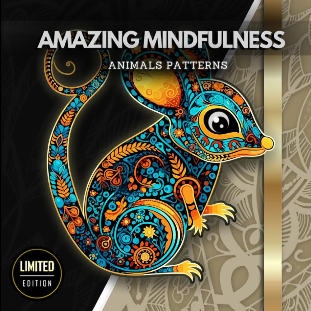 Amazing Mindfulness Animals Patterns Black Background Coloring Book For ...