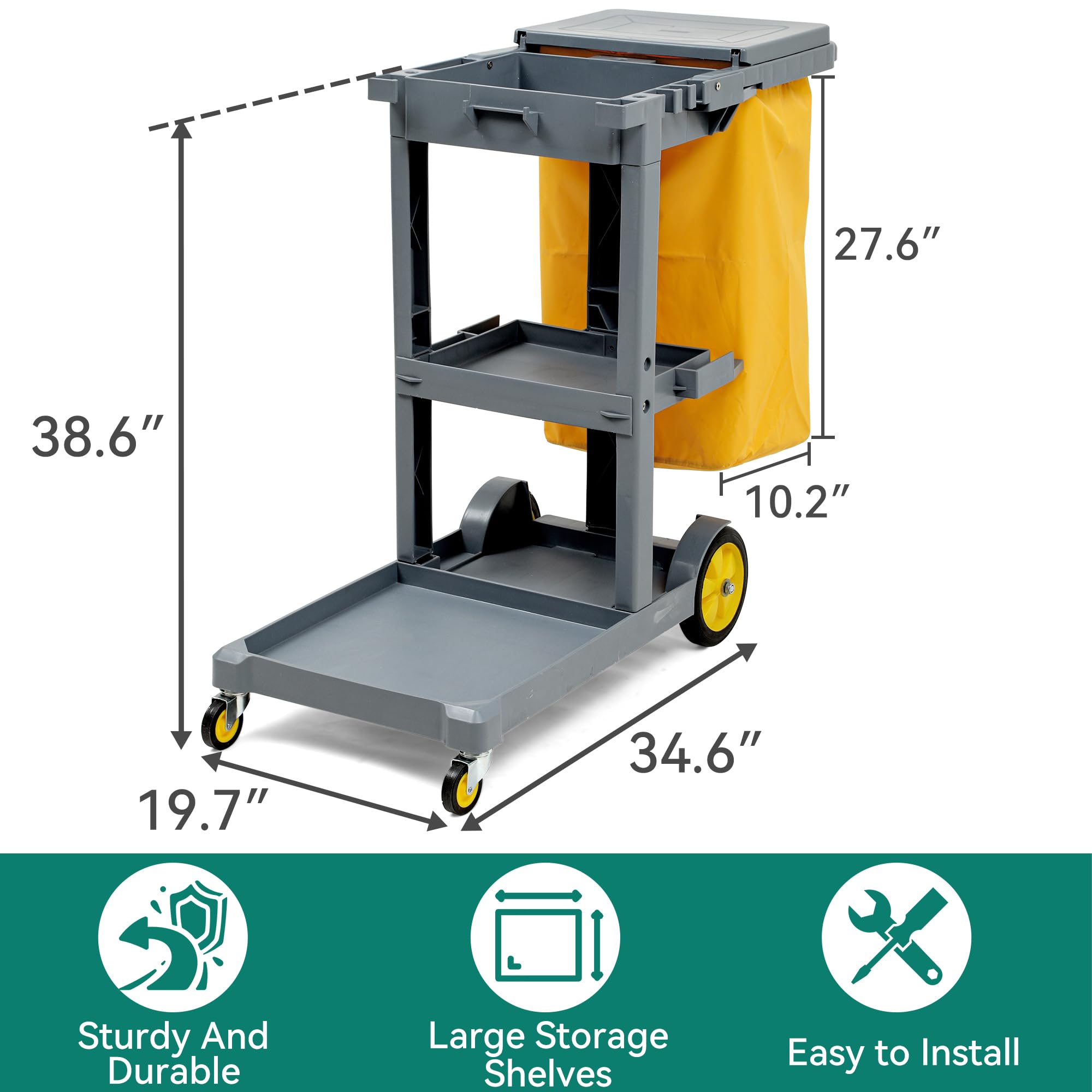 Snapklik.com : YITAHOME Janitorial Cart, Cleaning Carts On Wheels, 3 ...