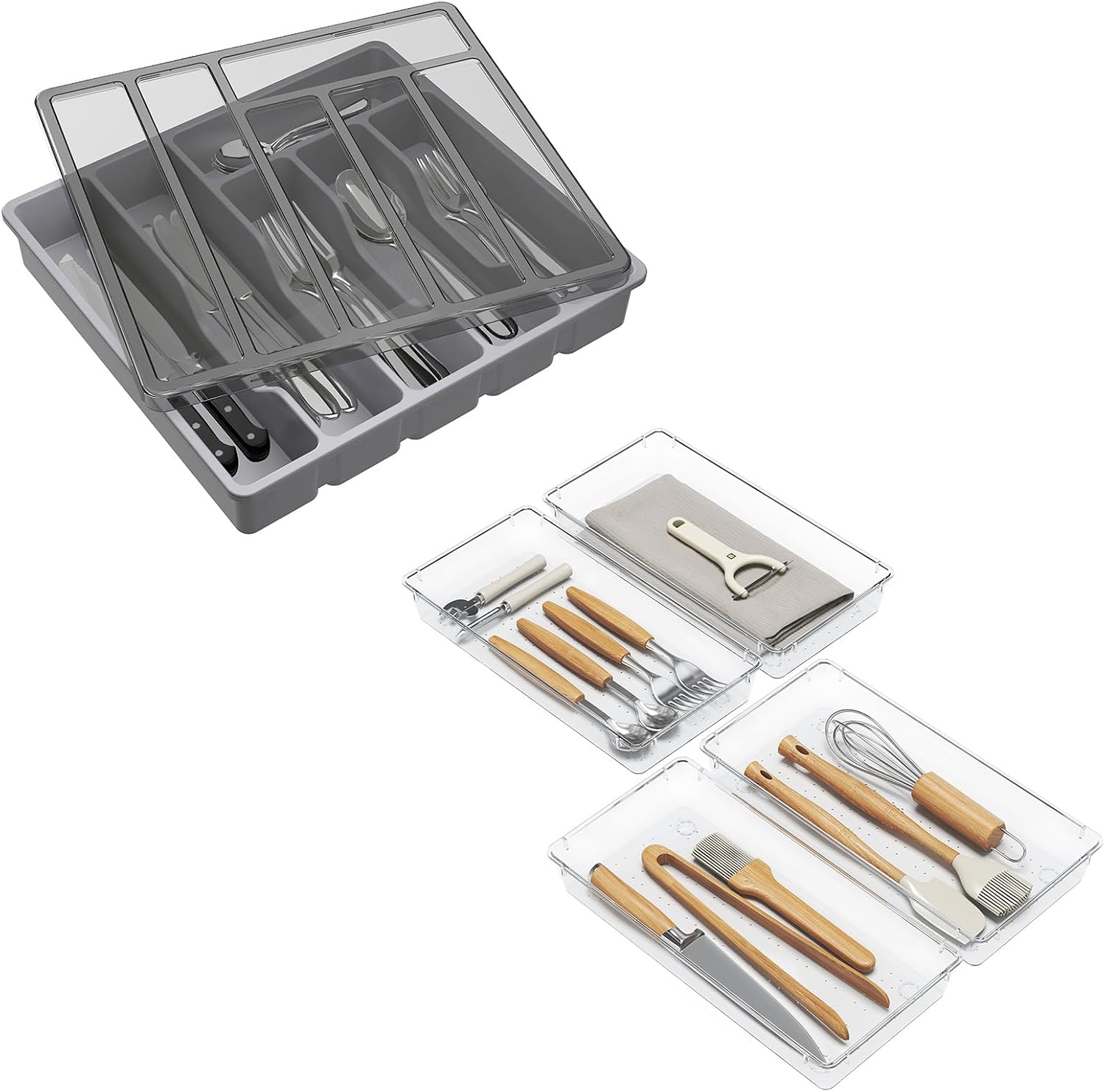 Amazon.com - Lifewit Silverware Organizer with Lid, Covered Utensil ...