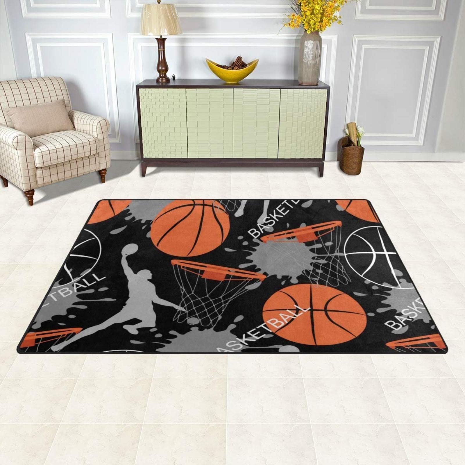 Amazon.com: Creative Basketball Area Rugs, Basketball Court Easy Clean ...