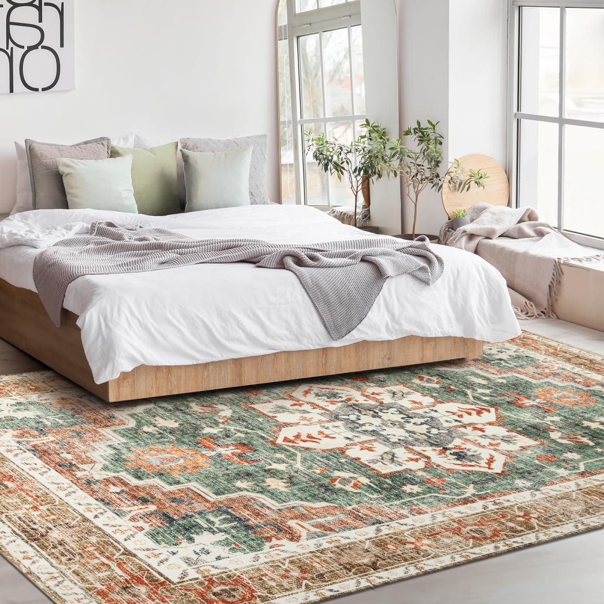 Amazon.com: nusoarug 8x10 Green Boho Area Rug Machine Washable, 8' x 10 ...