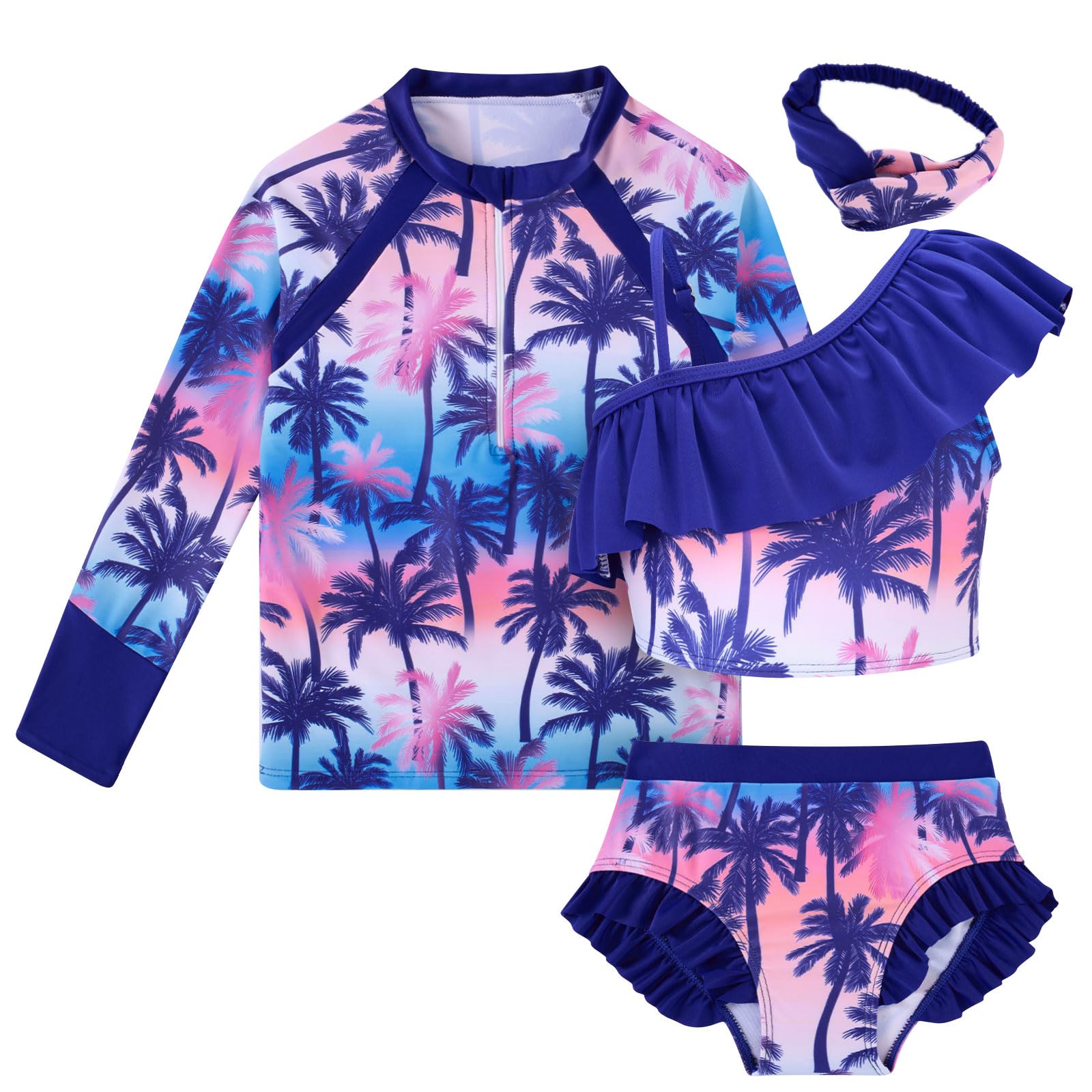 Snapklik.com : Girls Swimsuit 4 Piece Rash Guard Set Size 7 8 Long ...