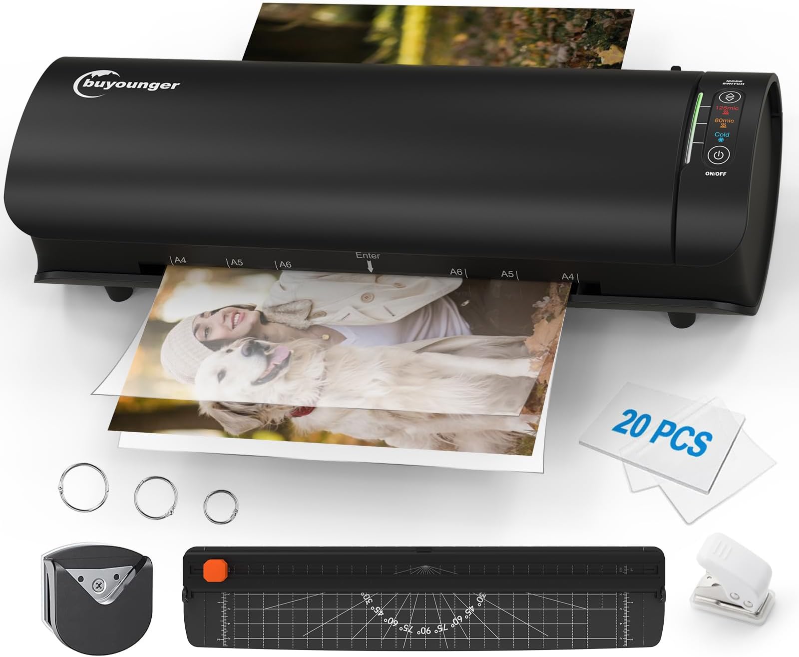 Amazon.com : Buyounger Laminator, Laminator Machine with Laminating Sheets & 60s Warm Up, 6 in 1 ...