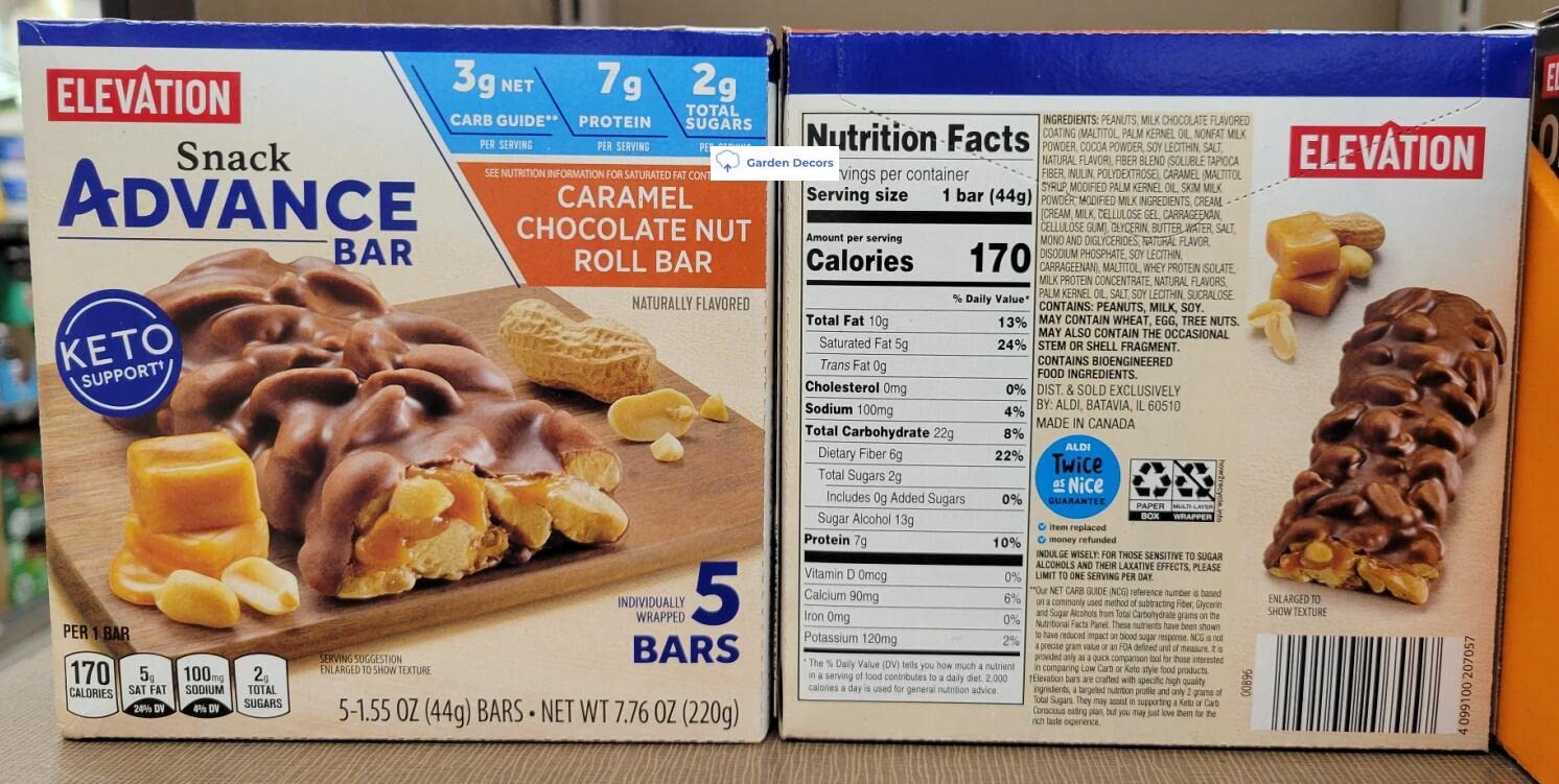 Elevation Caramel Chocolate Nut Roll Bar Snack Advance Bar Keto Support ...
