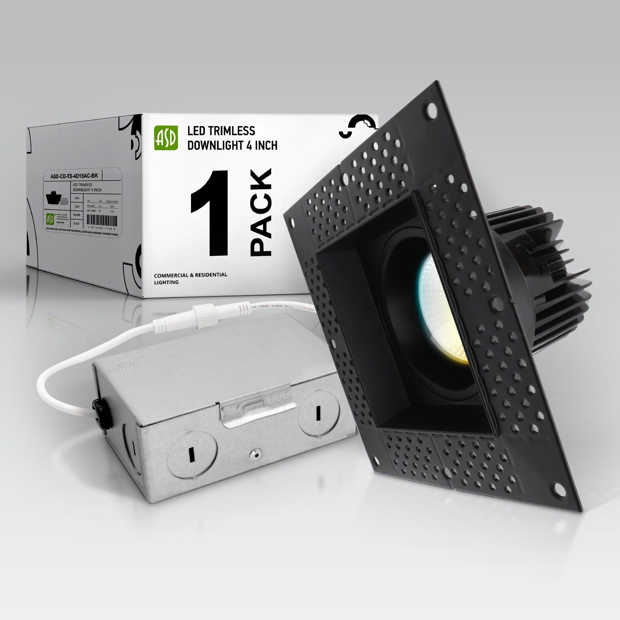 Snapklik.com : ASD Trimless LED Recessed Lighting 4 Inch, 15W 120V ...
