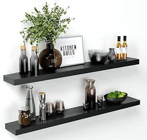Amazon.com: Homeforia Floating Black Shelf 60 inch, High End Solid Real ...