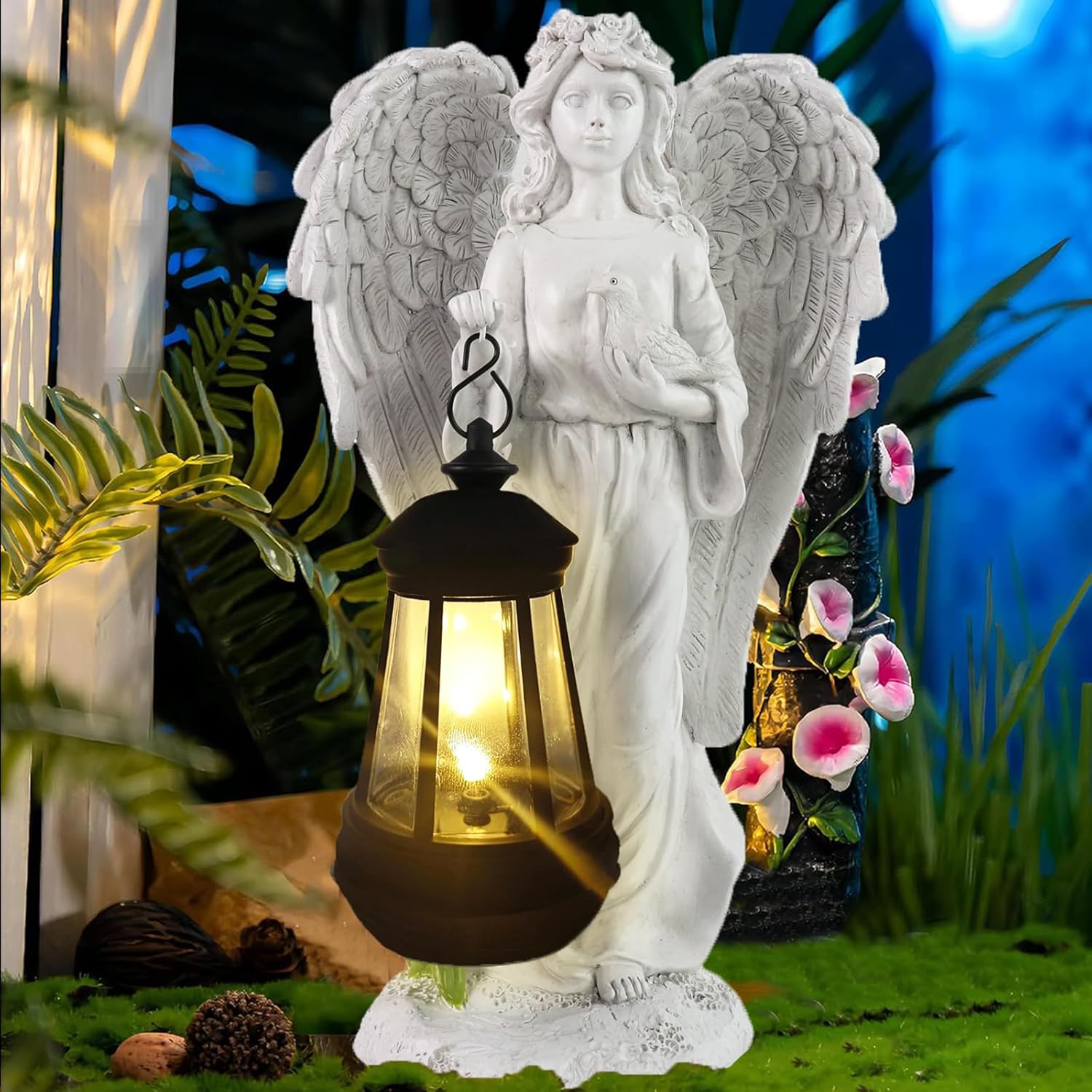 Solar Angel Garden Statue, Angel Figurine Outdoor Decor with Warm White ...
