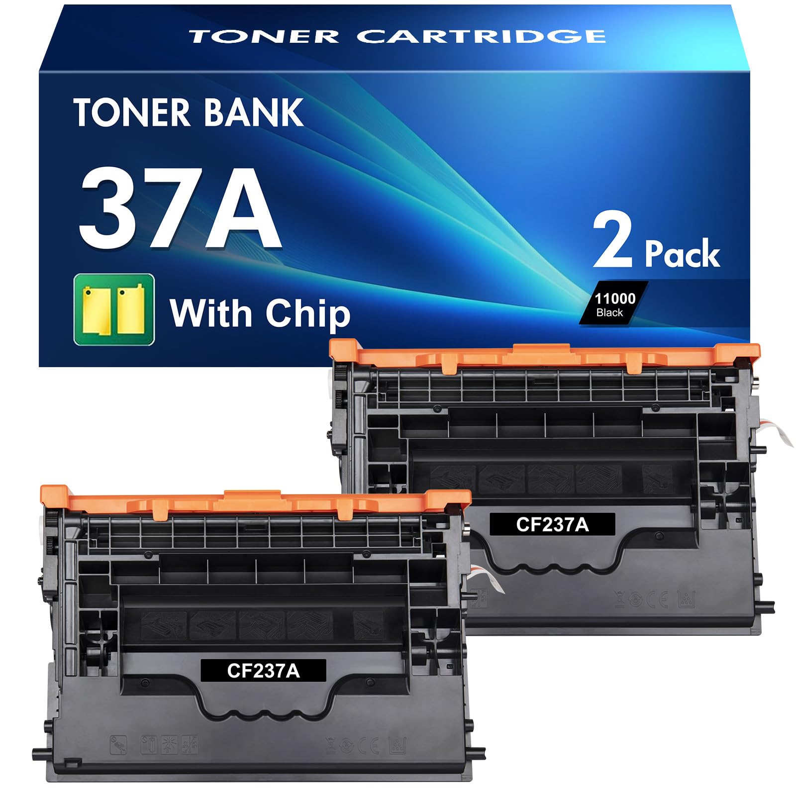 37A CF237A Black Toner Cartridge 2-Pack Compatible for HP 37A Black ...