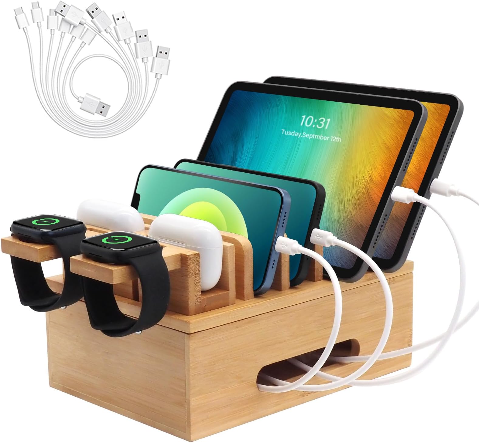Amazon.com: Bamboo Charging Stations for Multi Devices, Wood Desktop ...