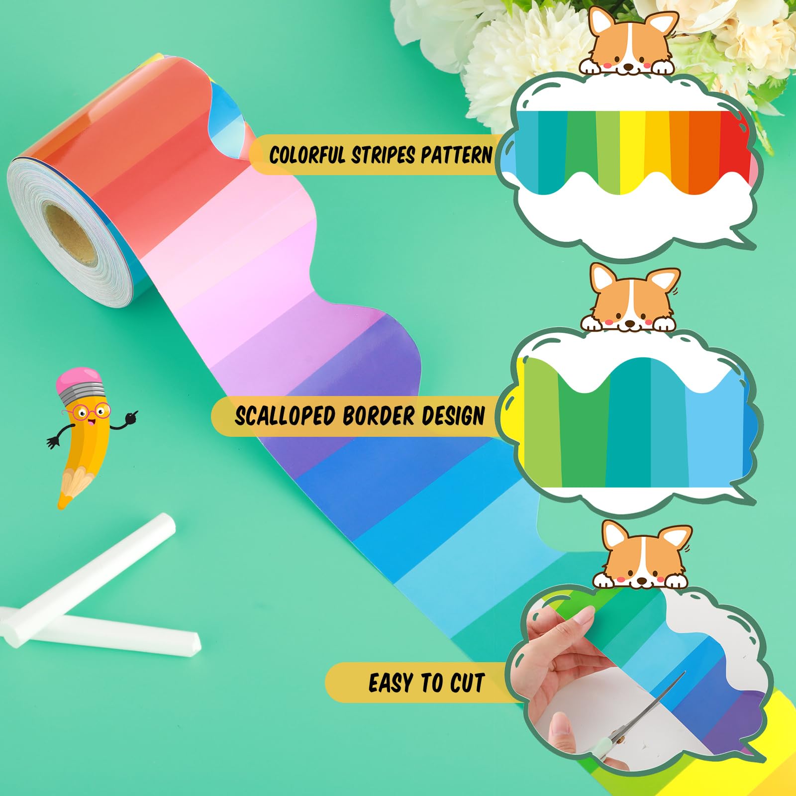 Snapklik.com : Yexiya Colorful Bulletin Board Borders Rainbow Scalloped ...