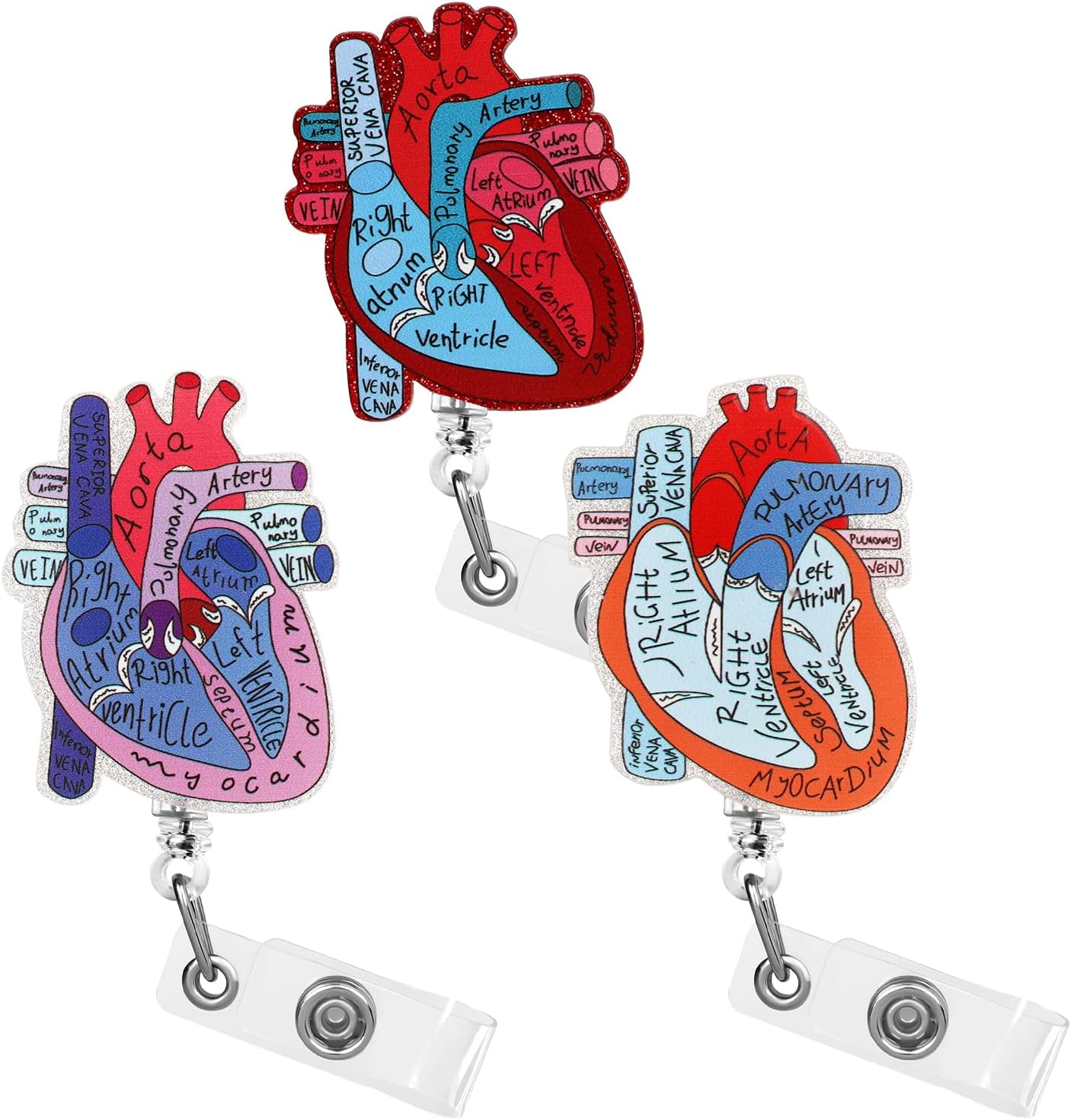 Dimeho 3PCS Cardiac Heart Phlebotomy Badge Reel Holder Retractable with ...