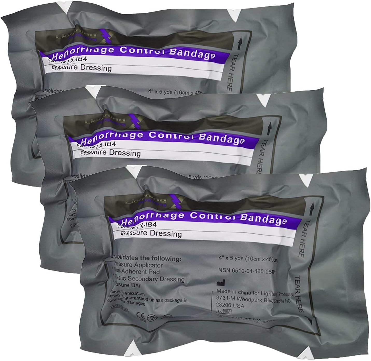 3 Pack, 6 Inch Israeli Bandages, Hemostatic Compression Bandage with ...