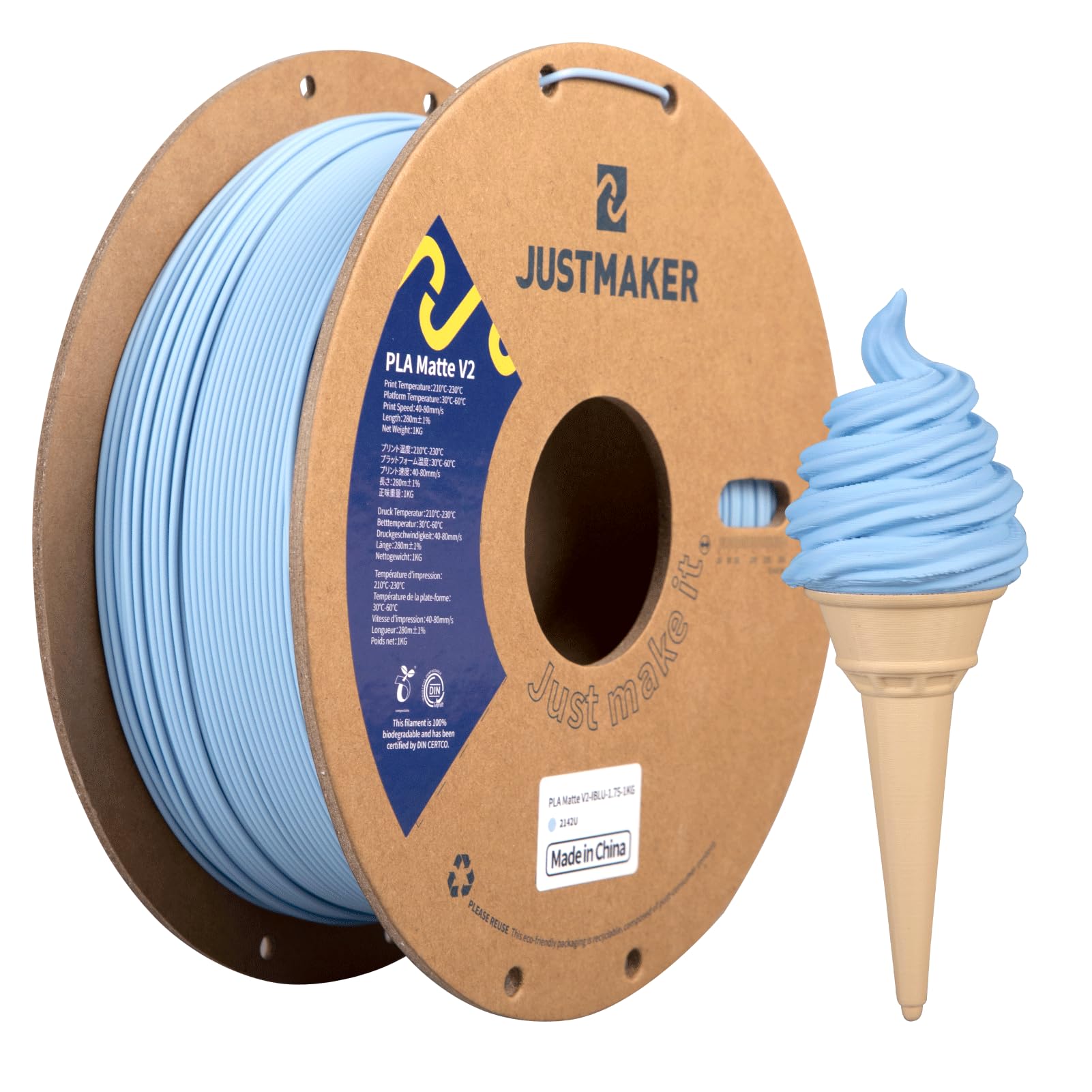 JUSTMAKER Matte PLA+ 3D Printer Filament, Upgrade Cardboard Spool ...