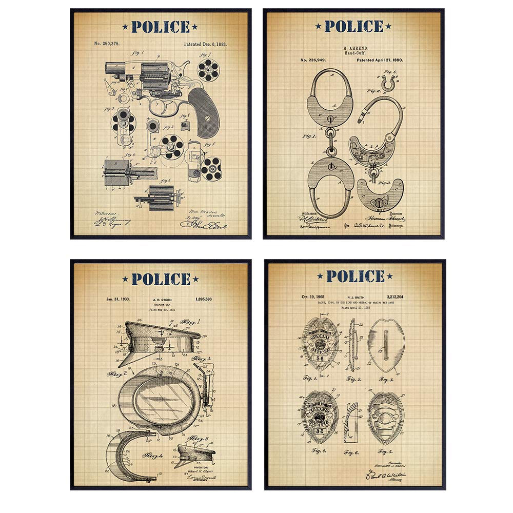 Amazon.com: Police Patent Art Prints - Vintage Wall Art Poster Set ...