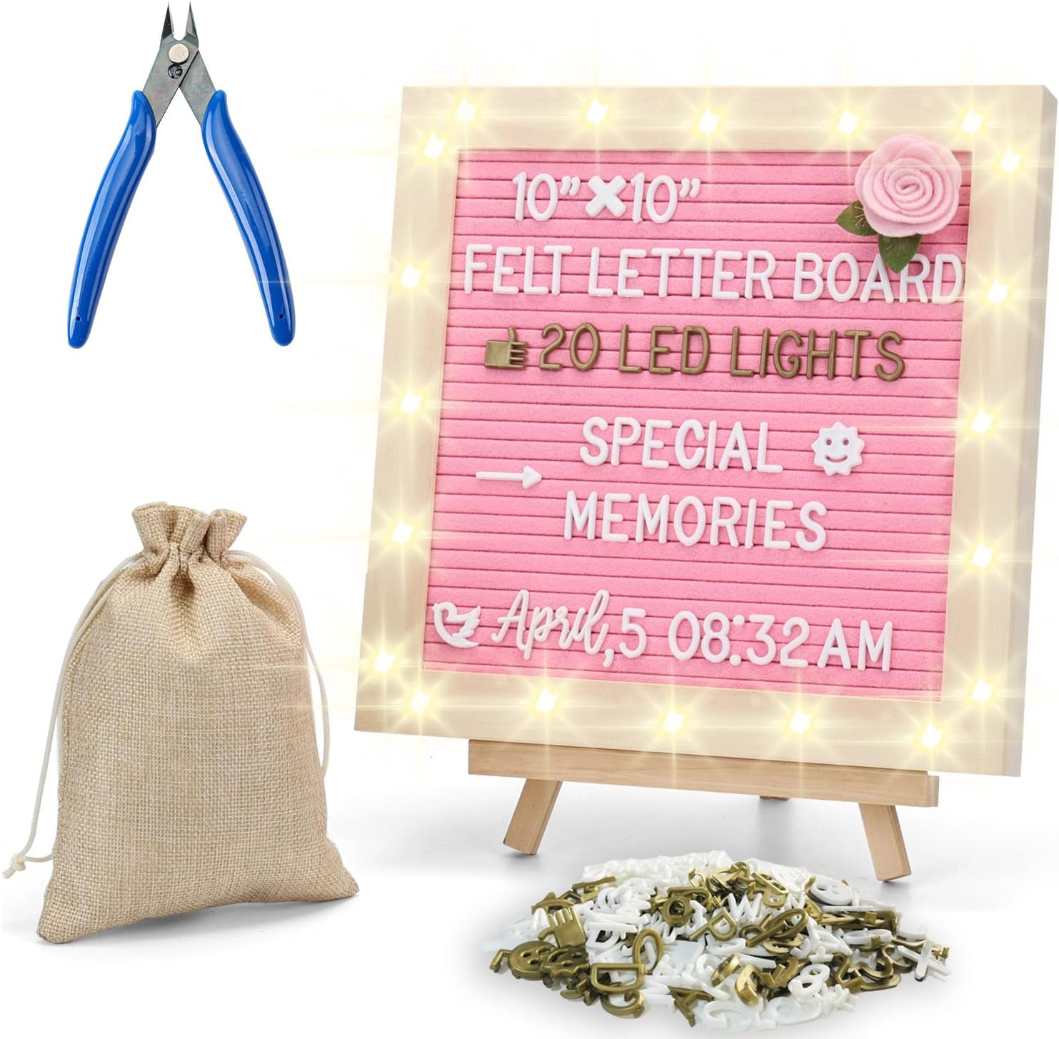 Amazon.com : Pink Felt Letter Board with LED Lights - 10''x10'' Rustic ...