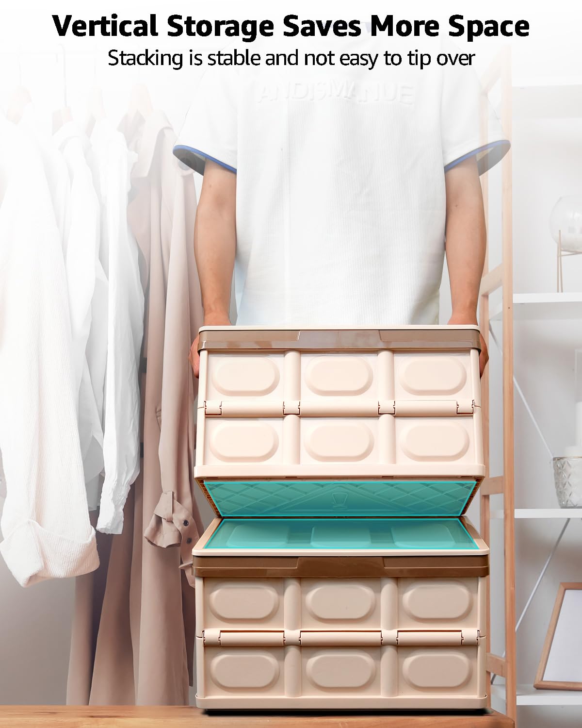 MULISOFT 8 Gallon Plastic Collapsible Storage Bins with Lids, 2 Pack ...