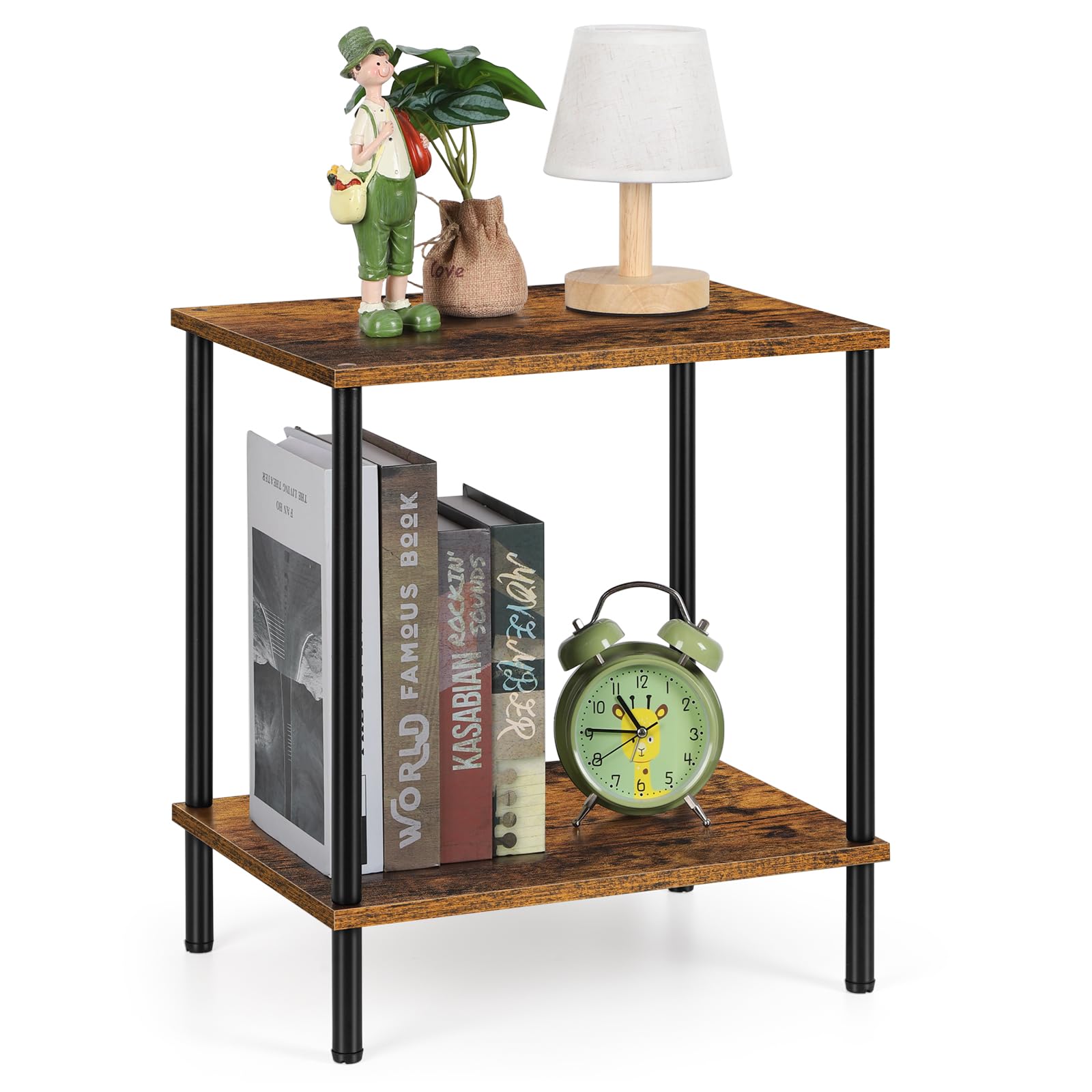 ETELI Small End Table 2 Tier Wood Metal Rustic Side Table Living Room ...