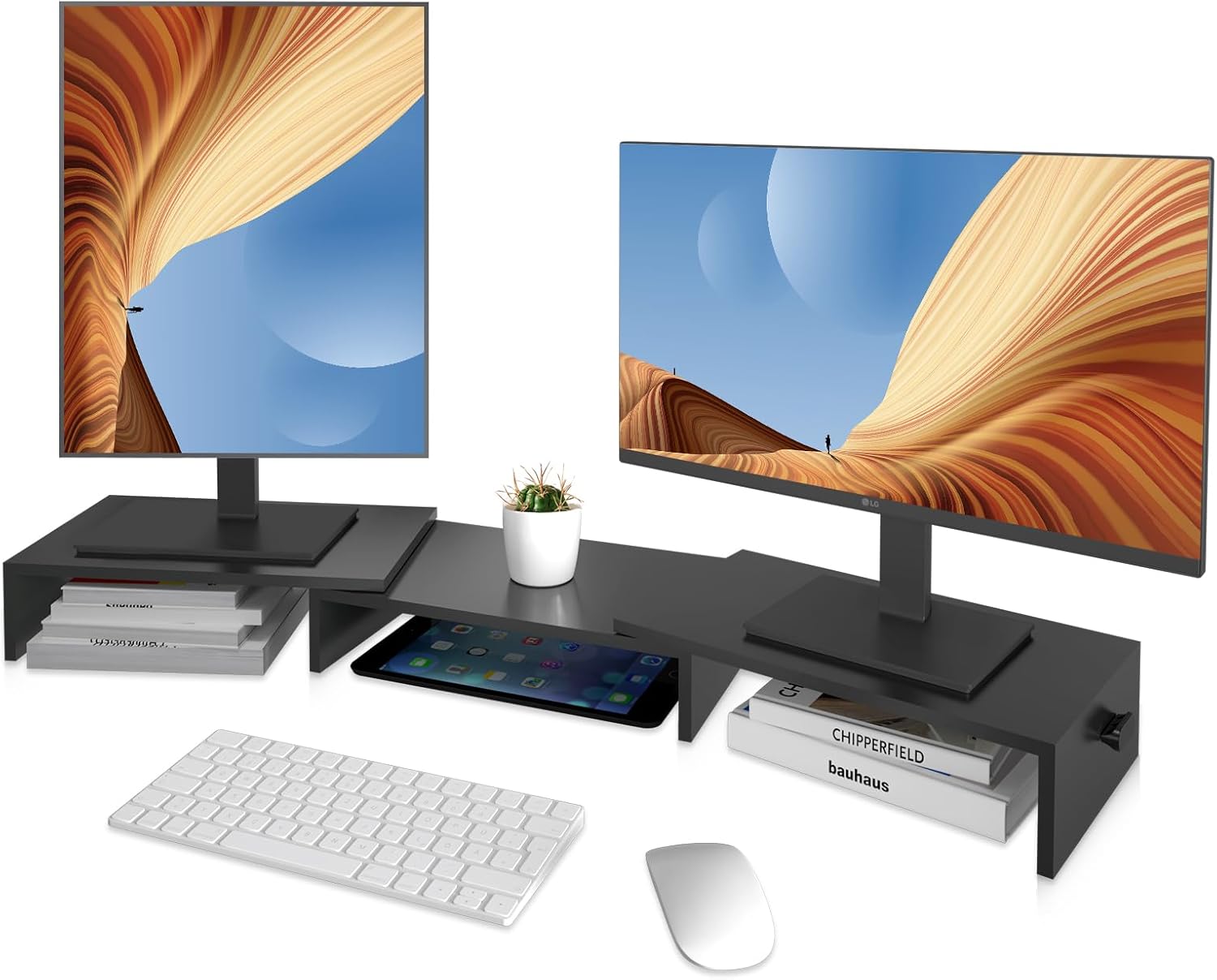 Pholiten Wood Triple Monitor Stand Riser, Desktop Monitor Stand with ...