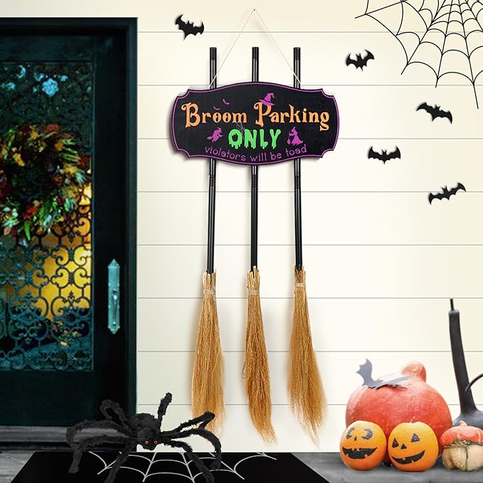Amazon.com: Bnesi Halloween Creative Wall Decorations, Broom Parking ...