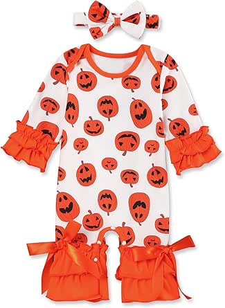 Amazon.com: RCPATERN My First Halloween Baby Girl Outfit Pumpkin Print Jumpsuit Newborn Infant ...