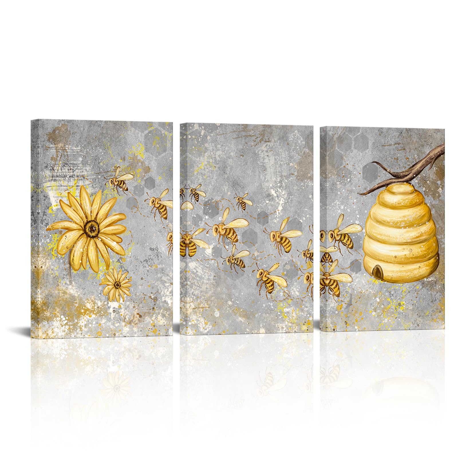 Amazon.com: FuShvre Honey Bee Canvas Wall Art Bee with Daisy Flower ...