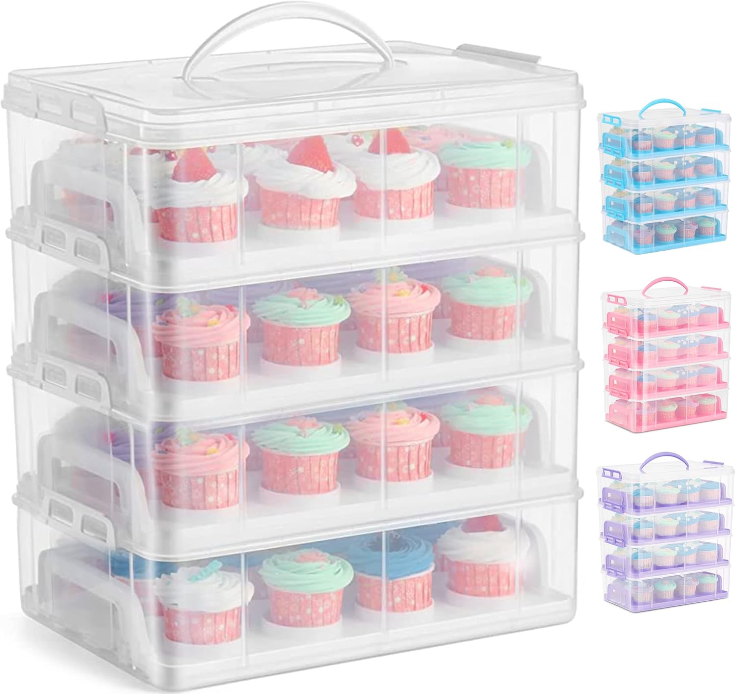 SG Traders Cupcake Carrier with Handle, 48 Stackable Cake Caddy, 4 Tier ...