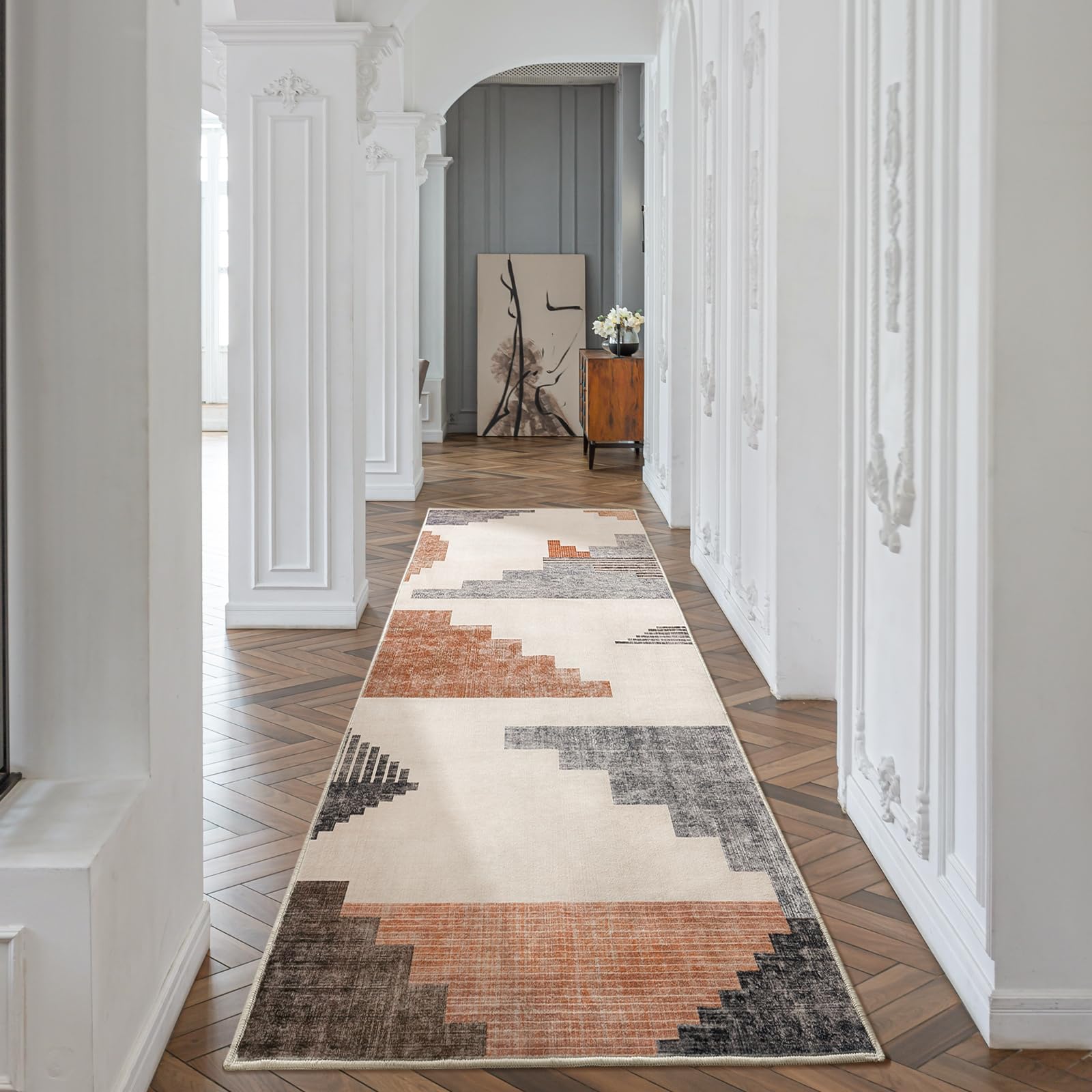 Amazon.com: Dssimo Geometric Abstract Washable Runner Rug, Pyramid ...