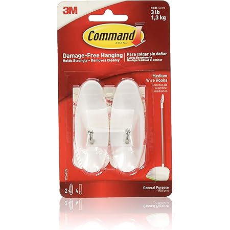 Command White Wire Hooks, Organize Damage-Free, 2-Hooks, 4-Strips ...