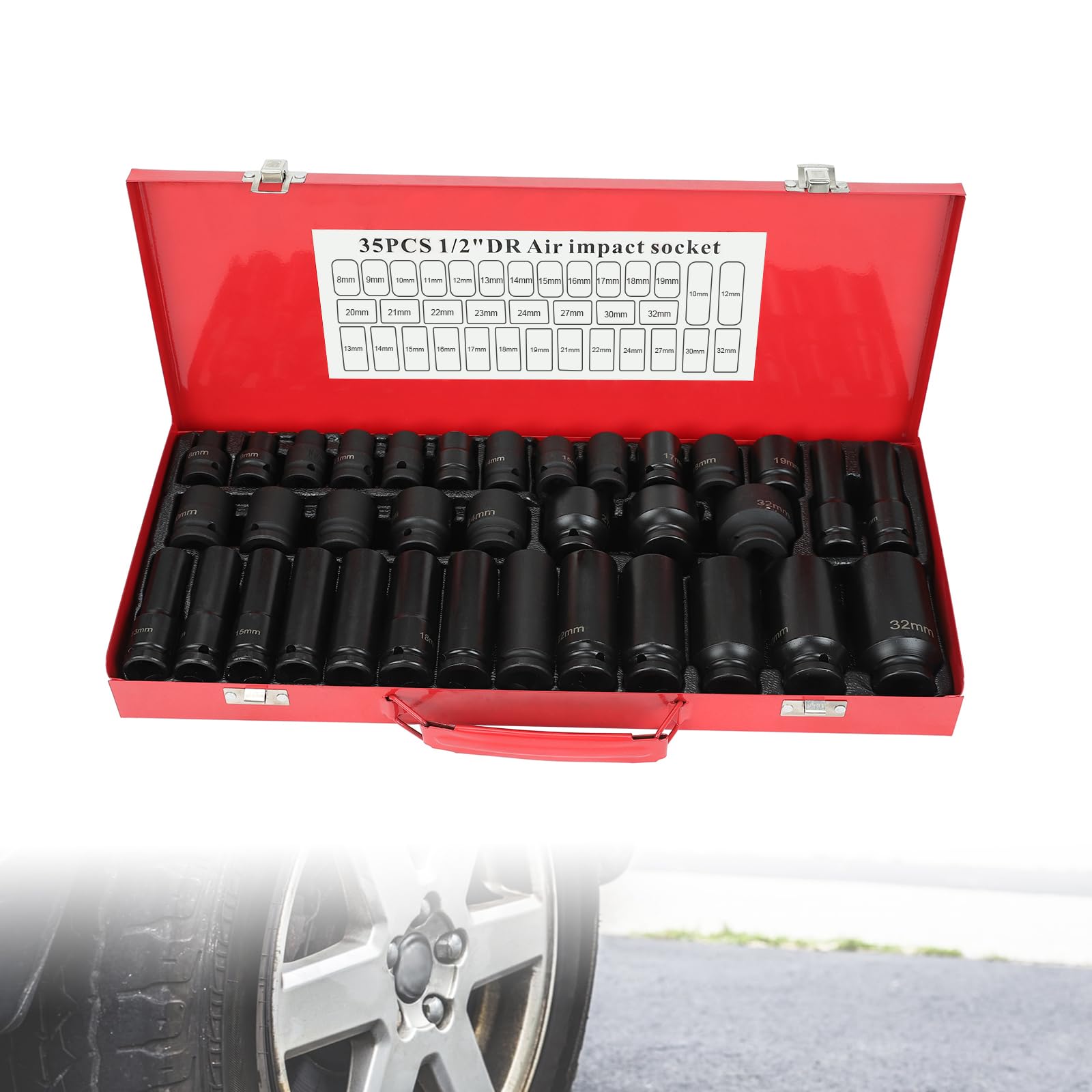 cerbordy 35pcs 1/2 Inch Drive Deep Impact Socket Tool Set, 8-32mm ...
