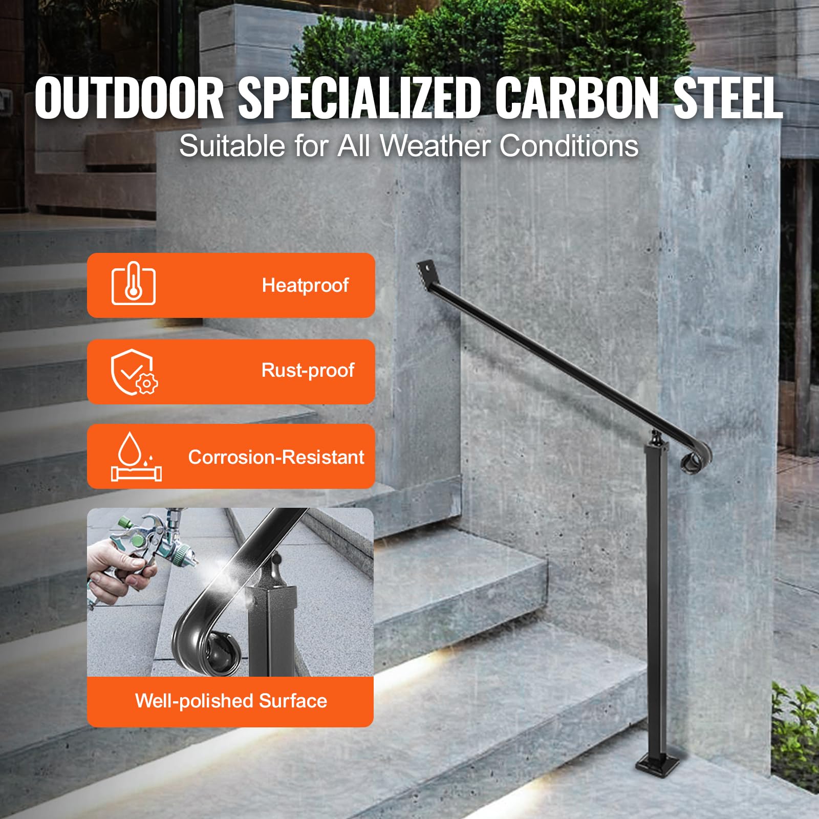 Snapklik.com : Happybuy Handrails For Outdoor Steps 2-3 Step Railings ...