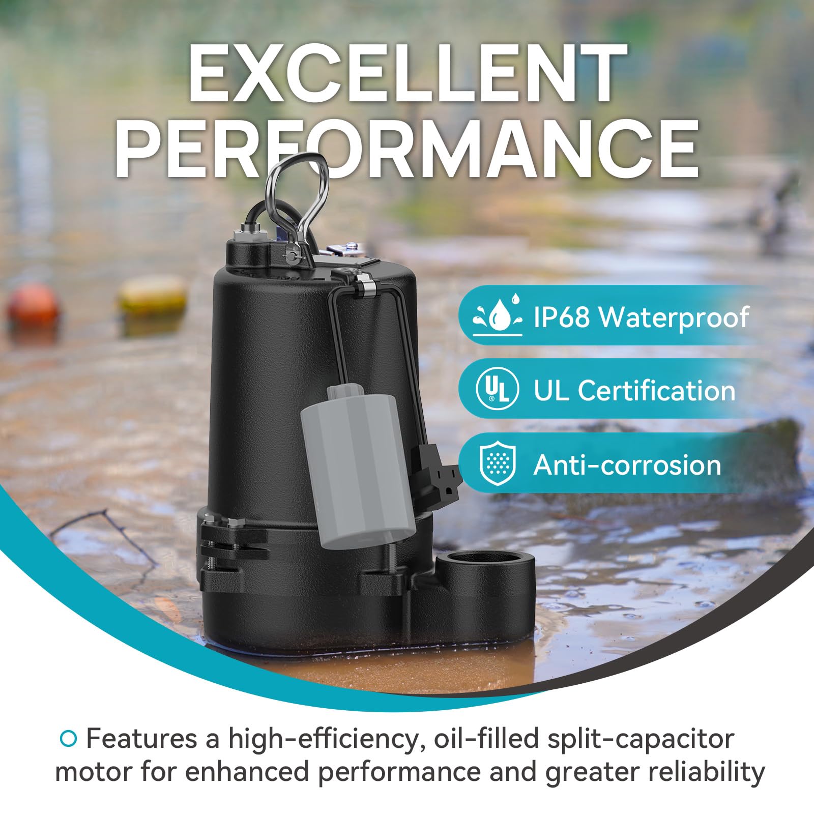 Snapklik.com : BOMGIE 1/2 HP Sewage/Effluent Pump, 6900 GPH Submersible ...