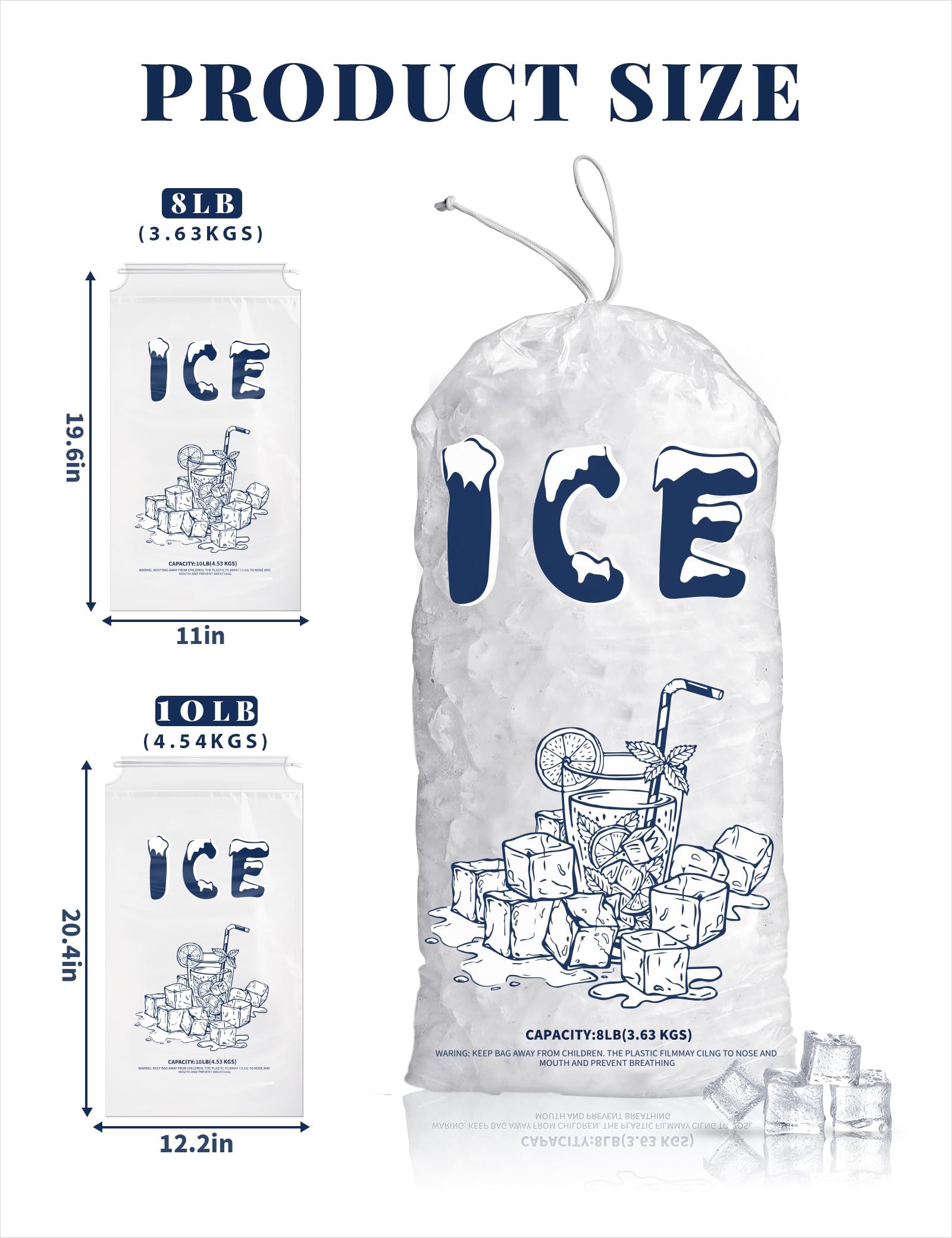 Snapklik.com : 50 Pack Plastic Ice Bags 5 Lb, Heavy-Duty Ice Bags 17 X ...
