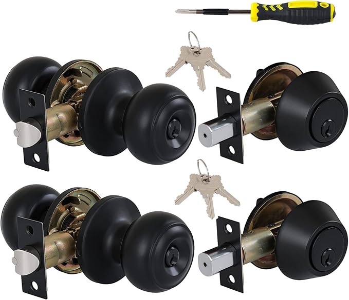 Amazon.com: （2 Sets） All Keyed Alike Entry Door Knobs and Single ...