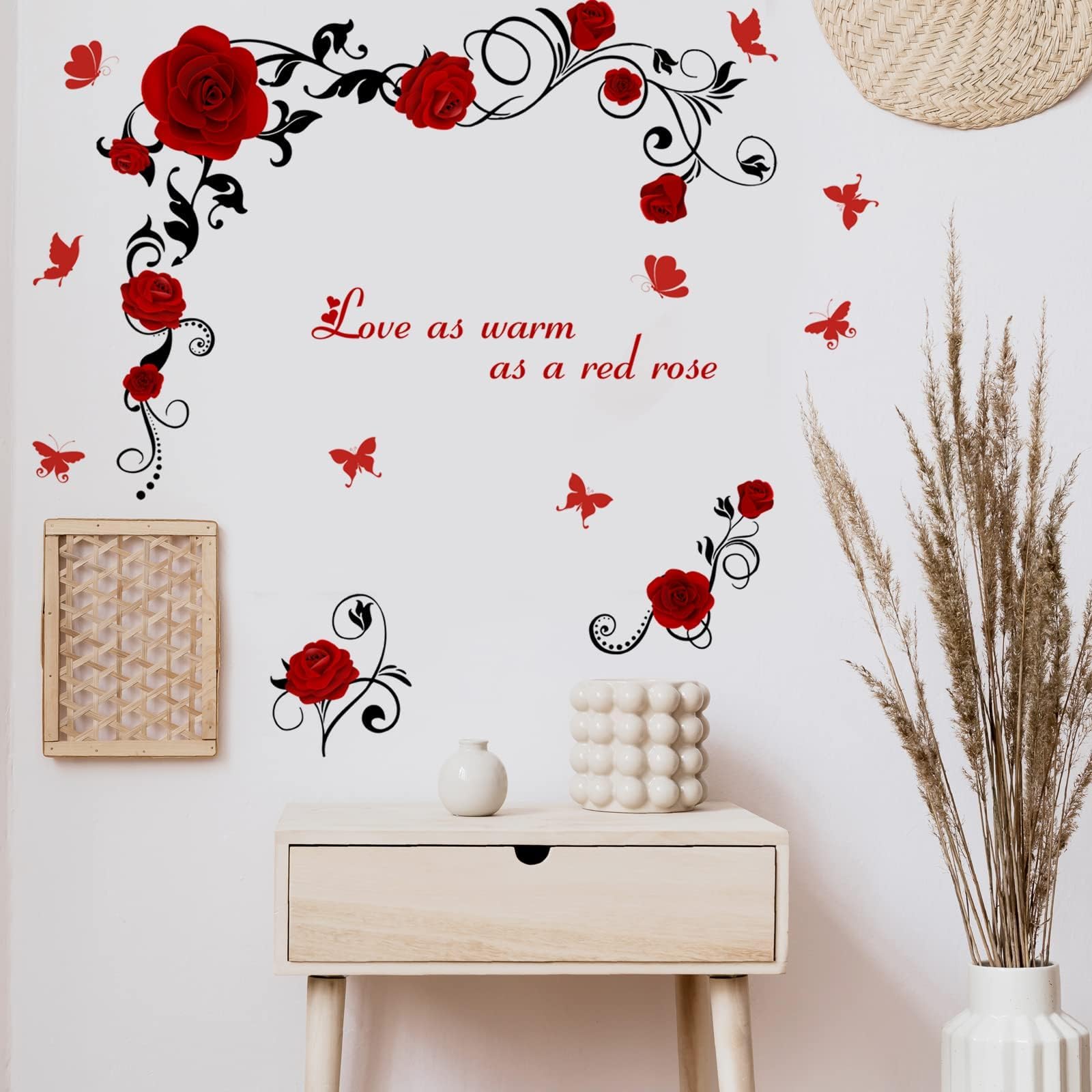 Amazon.com: StikArt Removable Single Red Rose Wall Decal on Canvas ...