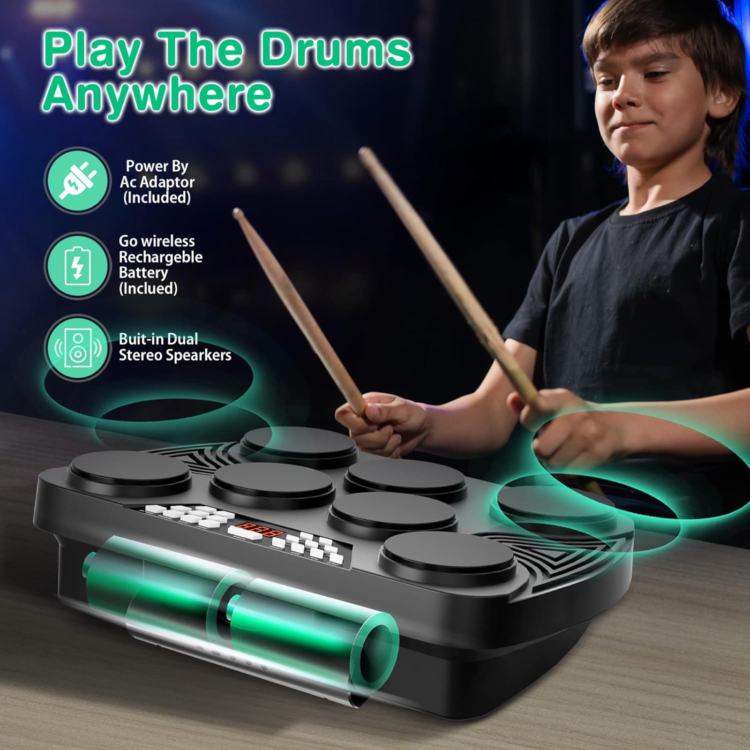 Buy Electric Drum Set For Kids, Tabletop Gravity Strike Musical ...