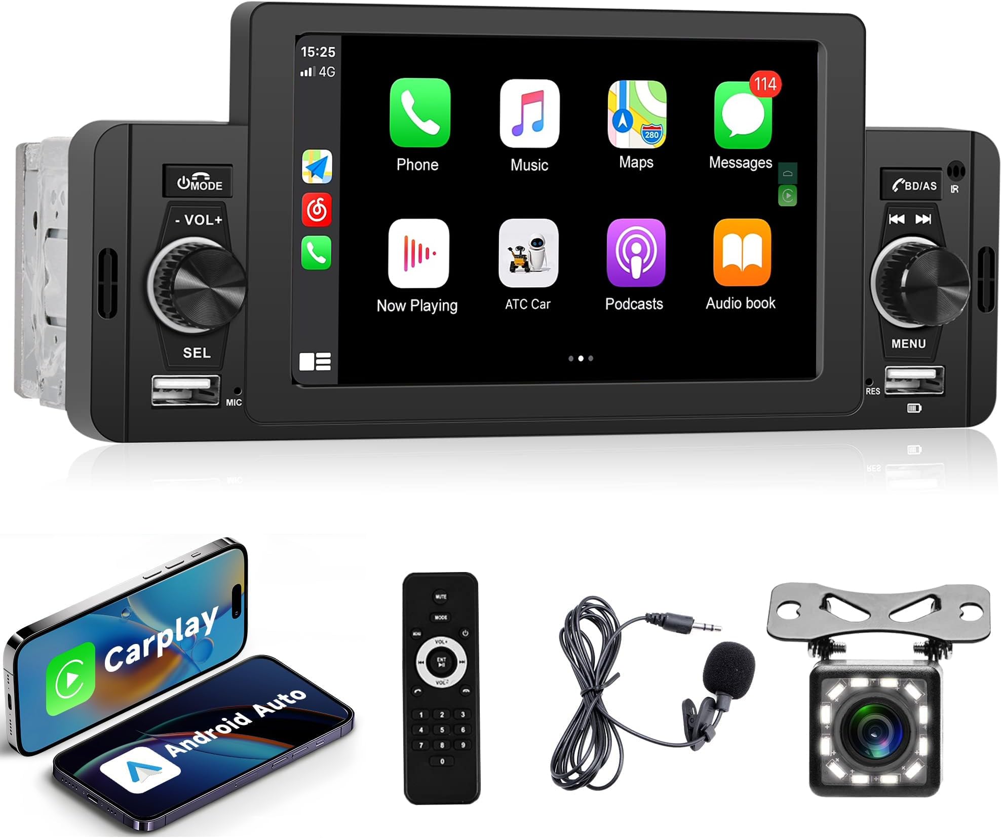 Amazon.com: Single Din Car Stereo with Apple Carplay 7 Inch Motorized Flip Out Retractable Touch ...