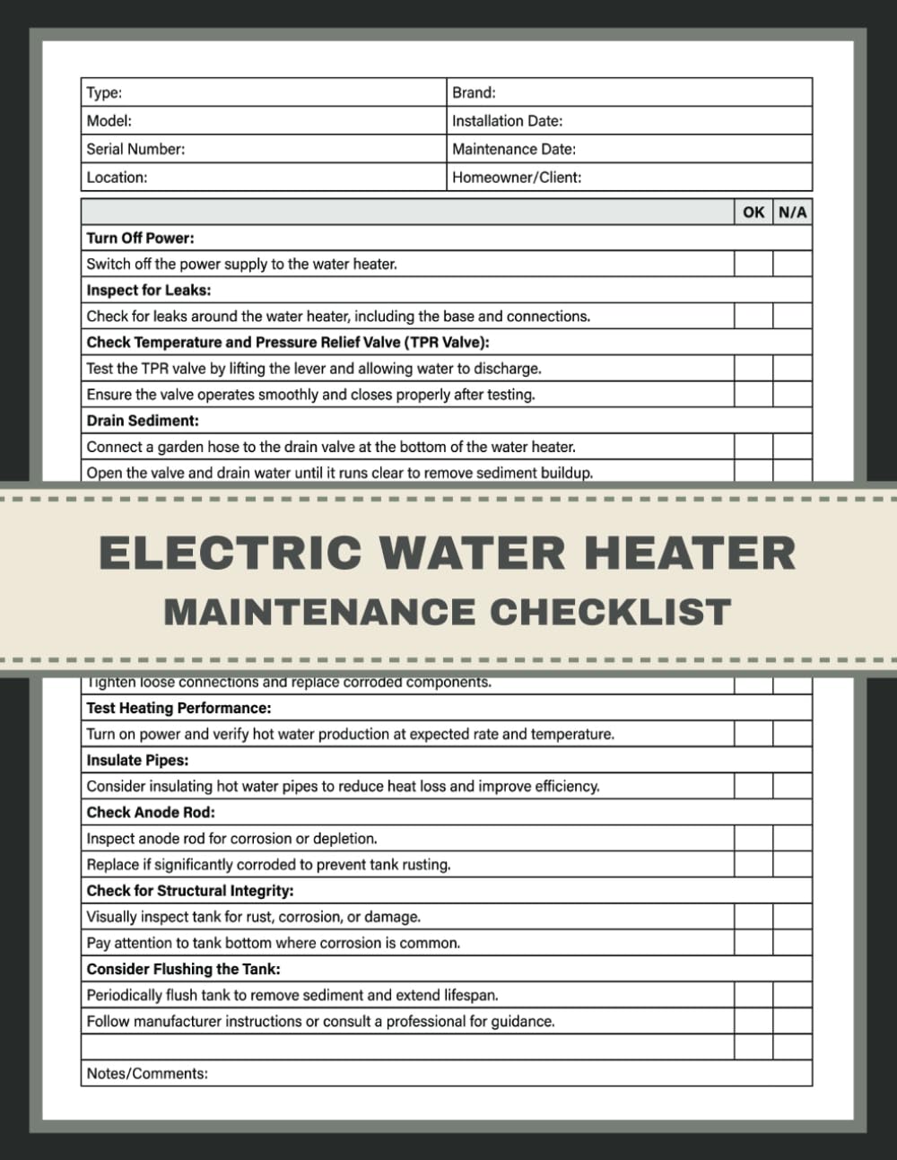 Electric Water Heater Maintenance Checklist: Maintenance Report Guide ...