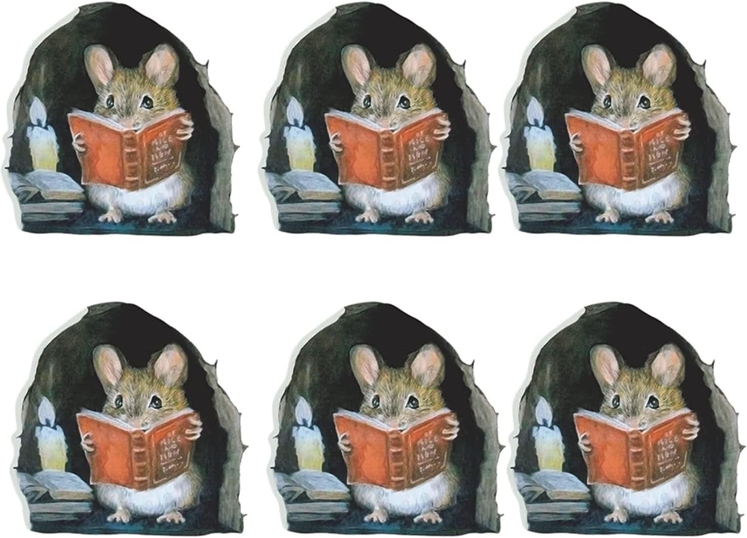 Amazon.com: 6Pcs 3D Realistic Mouse Wall Stickers, Mouse Reading Book ...
