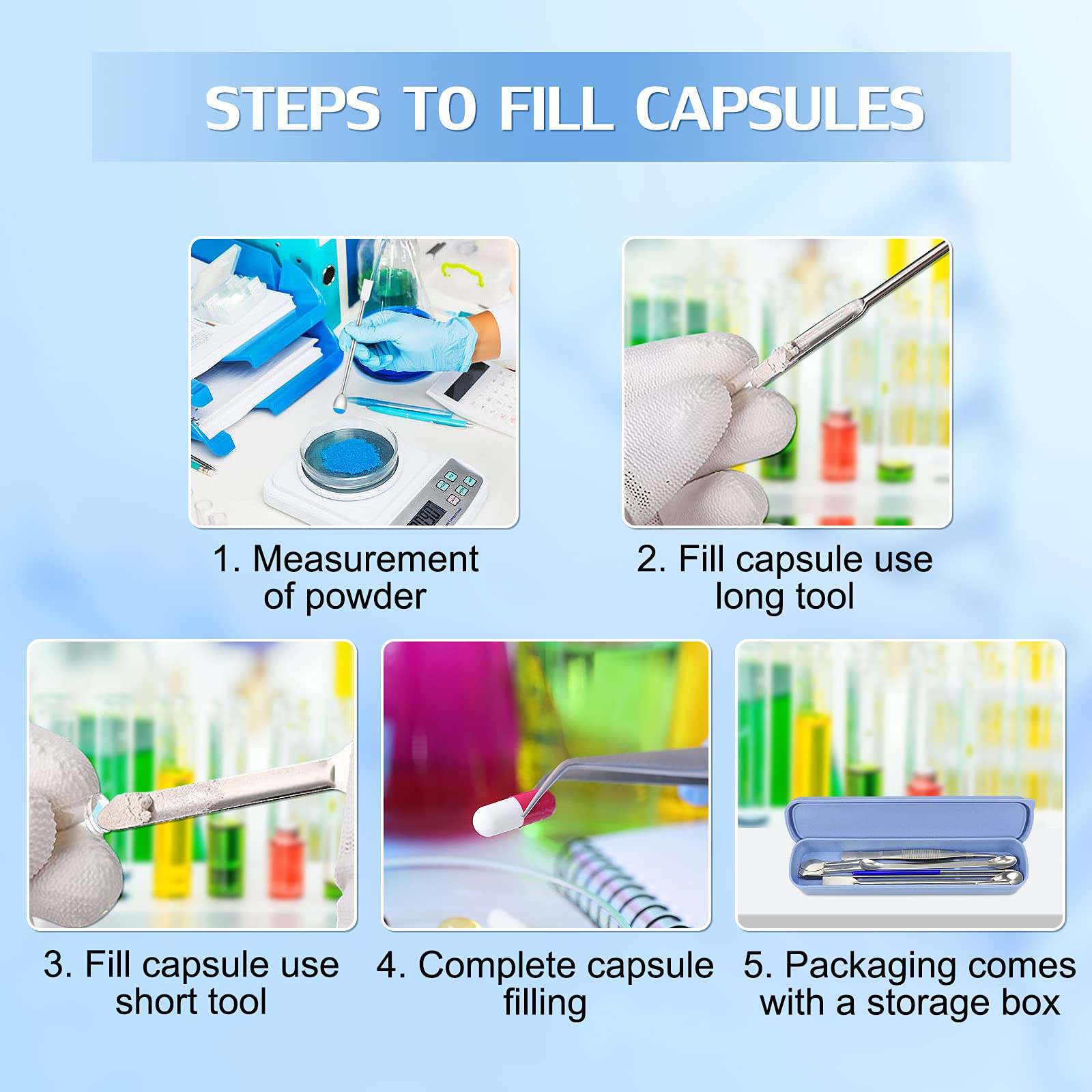 Dreamtop 8 Pcs Stainless Steel Lab Spatula Micro Scoop Set Capsule ...